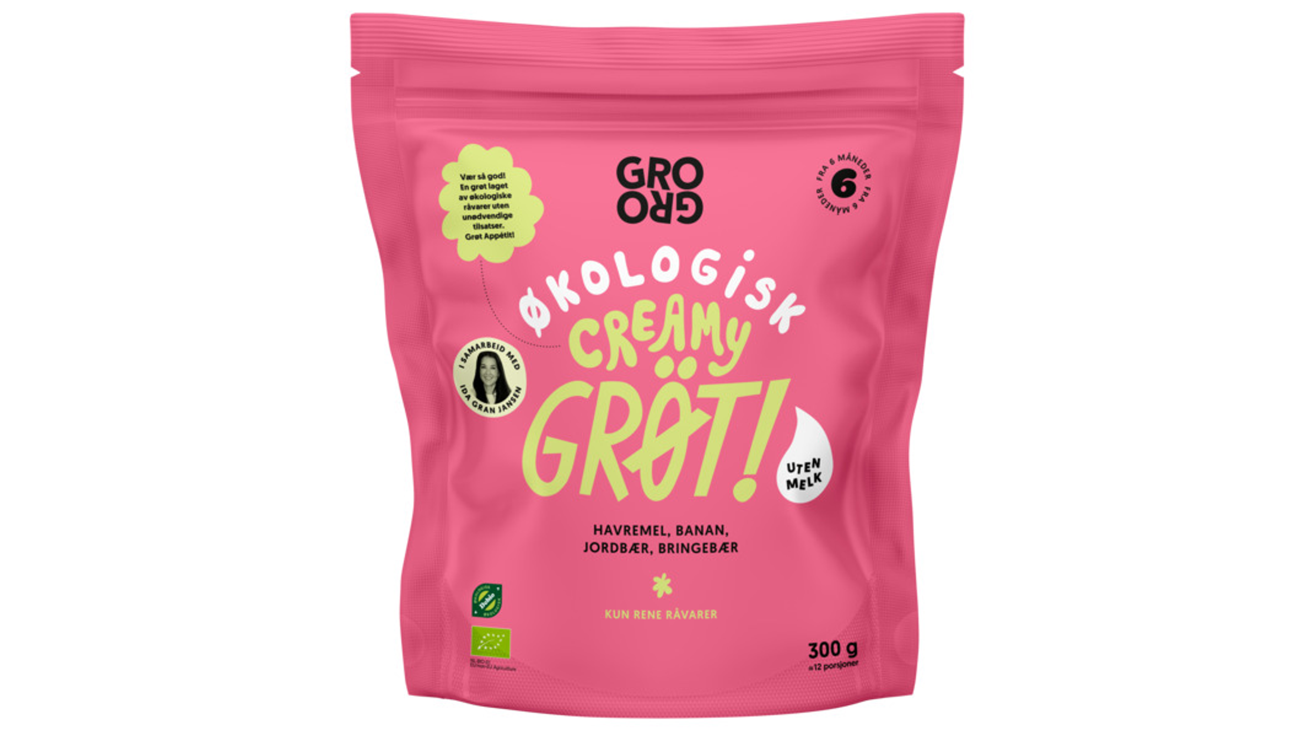 Grogro Pulvergrøt Creamy Banan & Bringebær | 300g - foodora.no